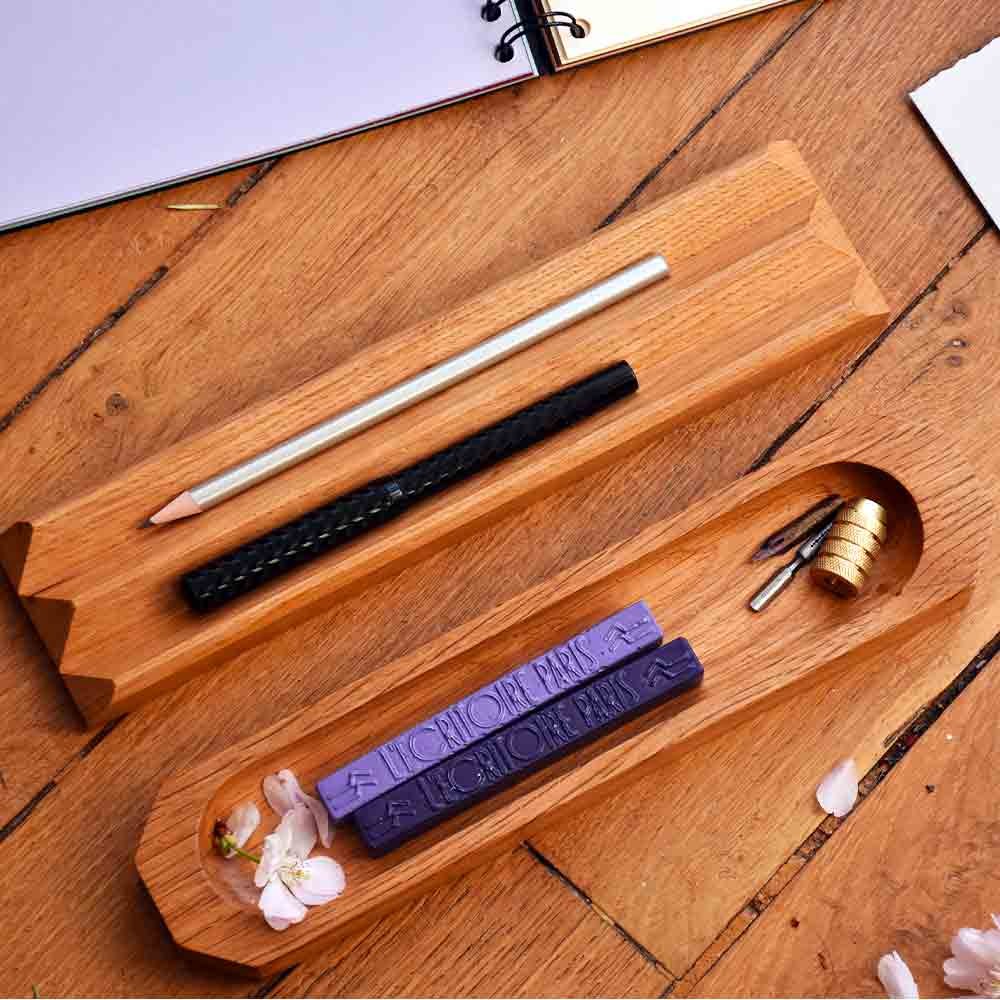 Pen tray and paperweight made of solid oak wood and made in France