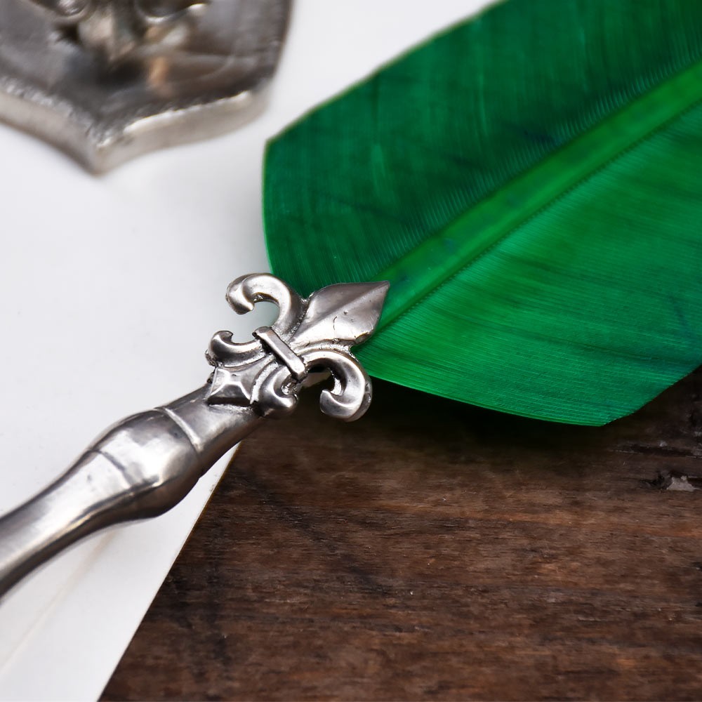 Green Lily Flower Quill - Natural pewter or bronze finish