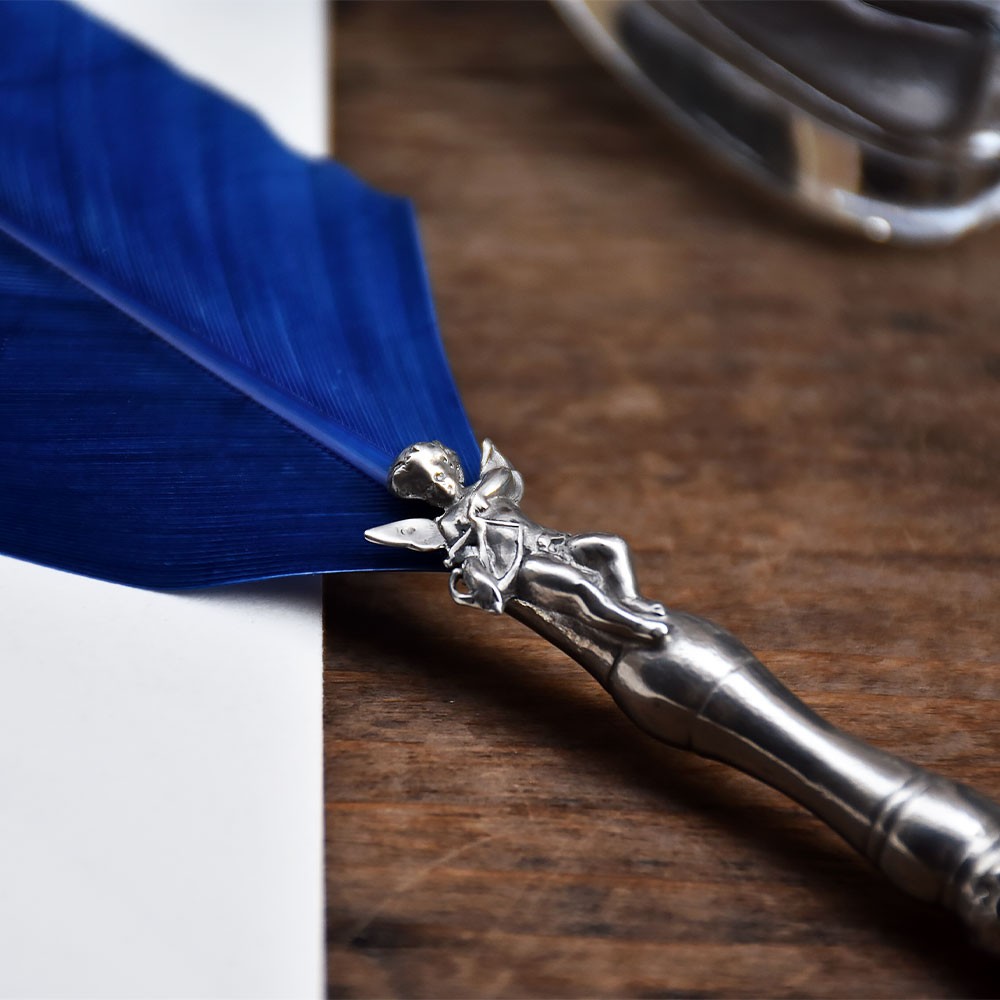 Blue angel Quill - Natural pewter or bronze finish