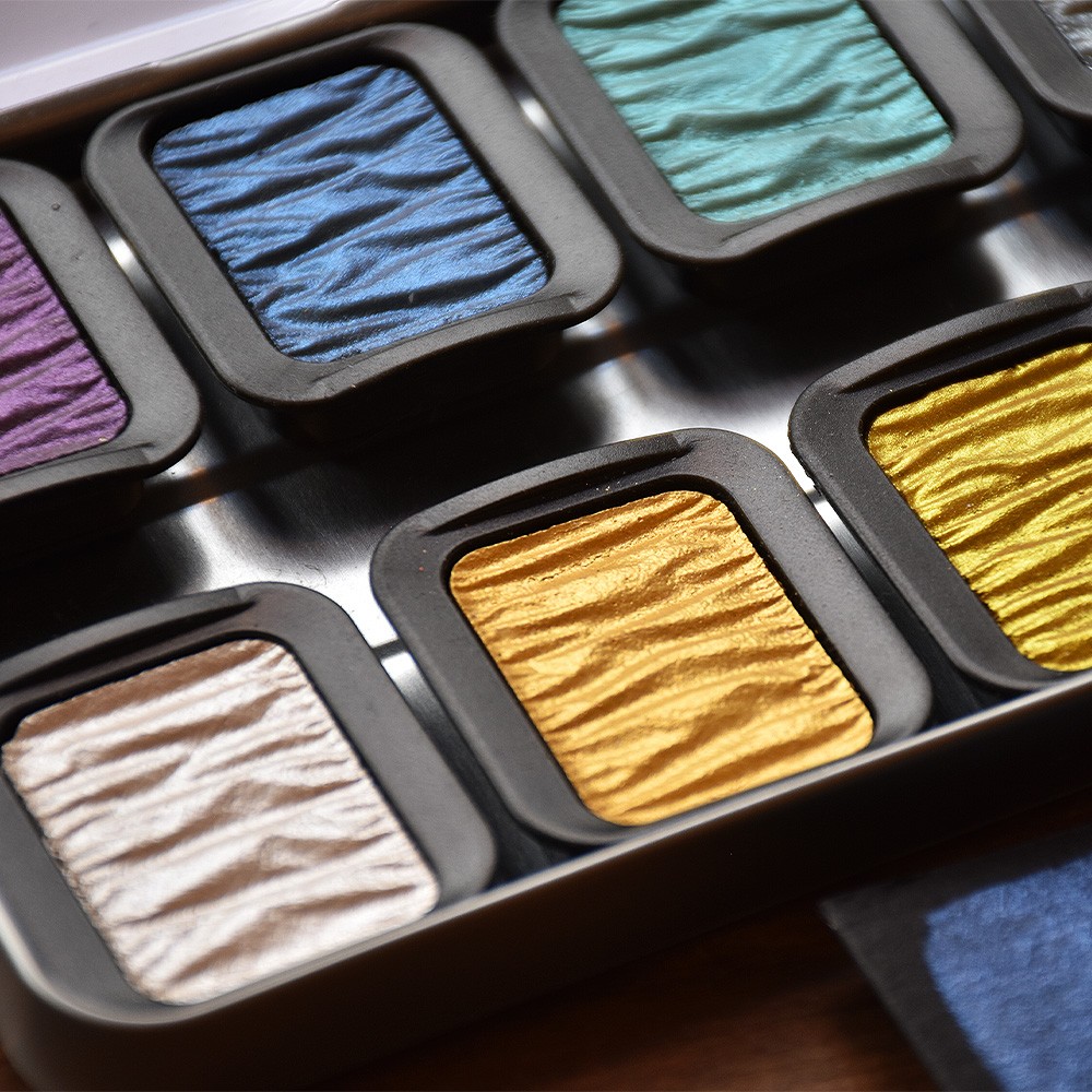 Finetec watercolor box with 12 pearly colors - rainbow
