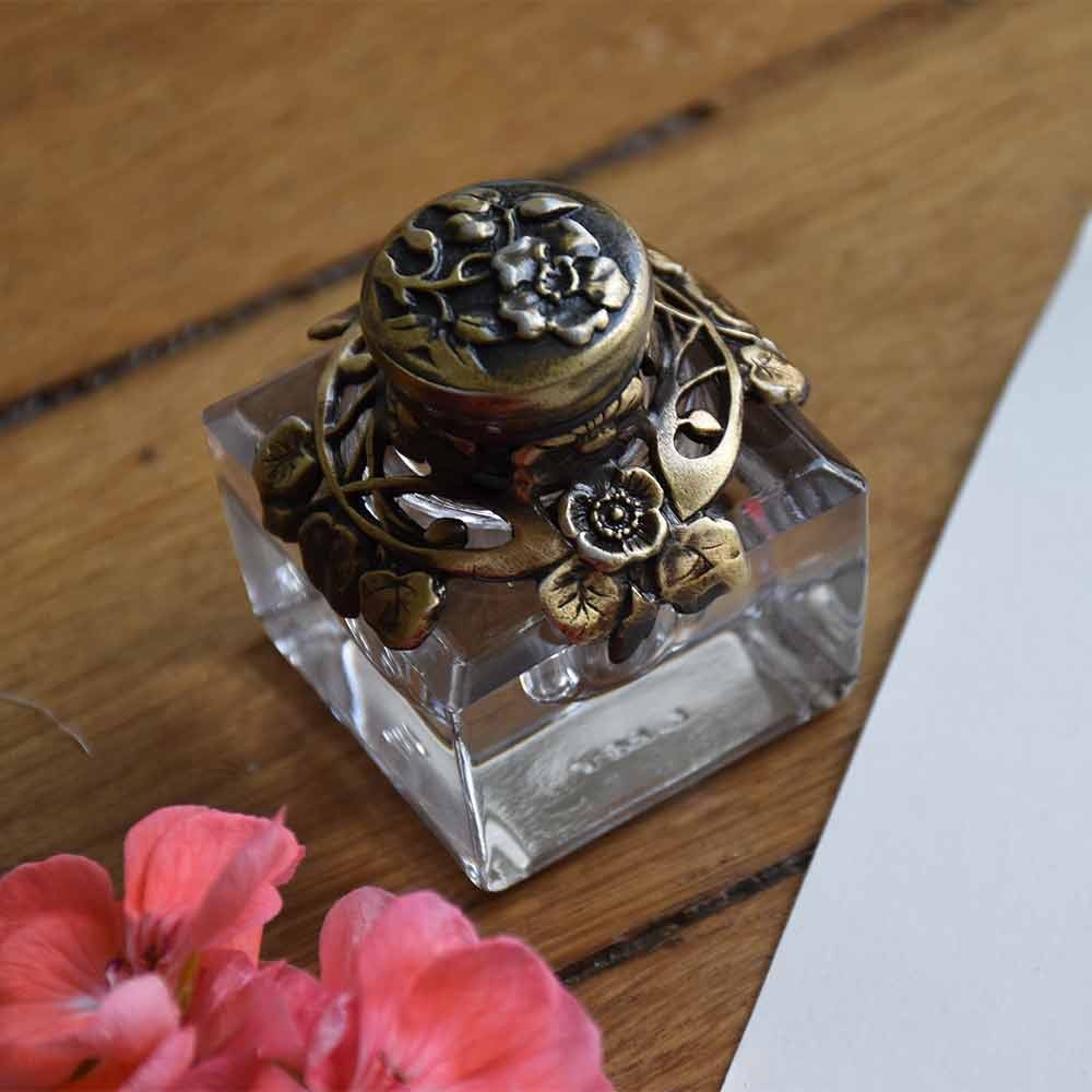 Encrier Eglantine en étain et verre fabriqué en France - L'Ecritoire Paris